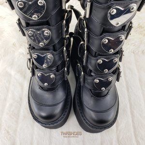 Demonia | Shoes | Black Goth Rave Boots Heart Plate Straps | Poshmark